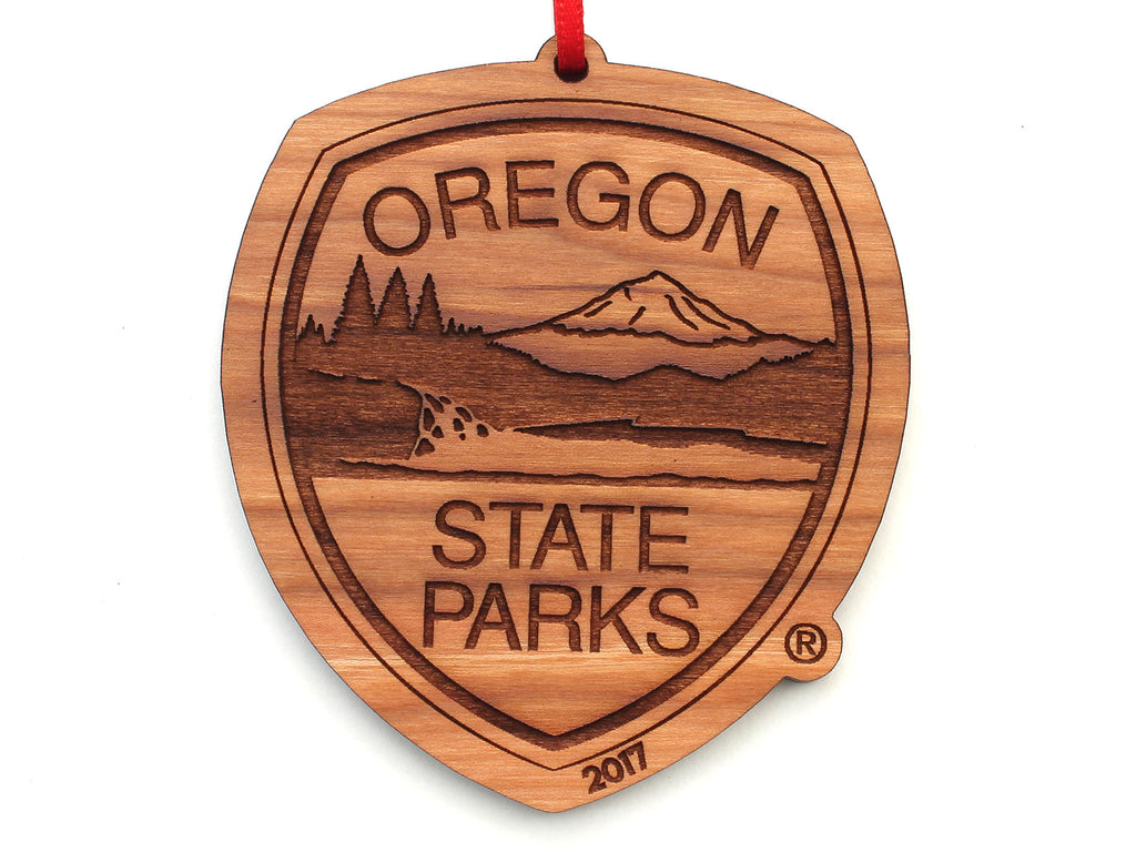 Oregon State Parks Shield Logo Ornament with Year – Nestled Pines